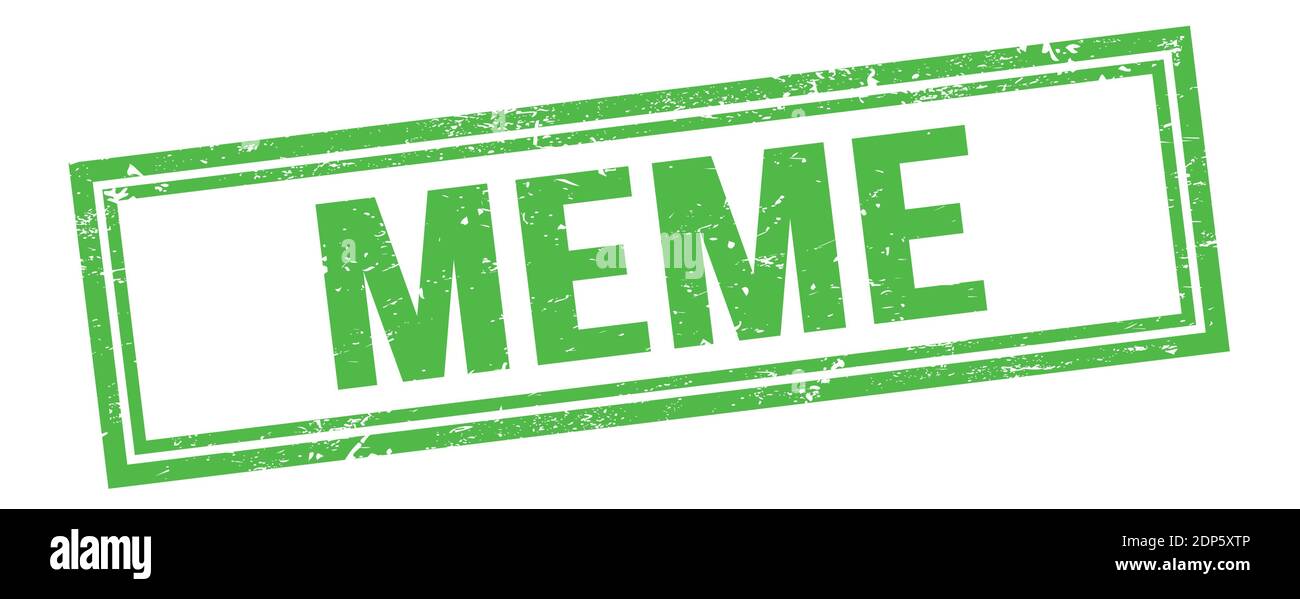 MEME text on green grungy vintage rectangle stamp Stock Photo - Alamy