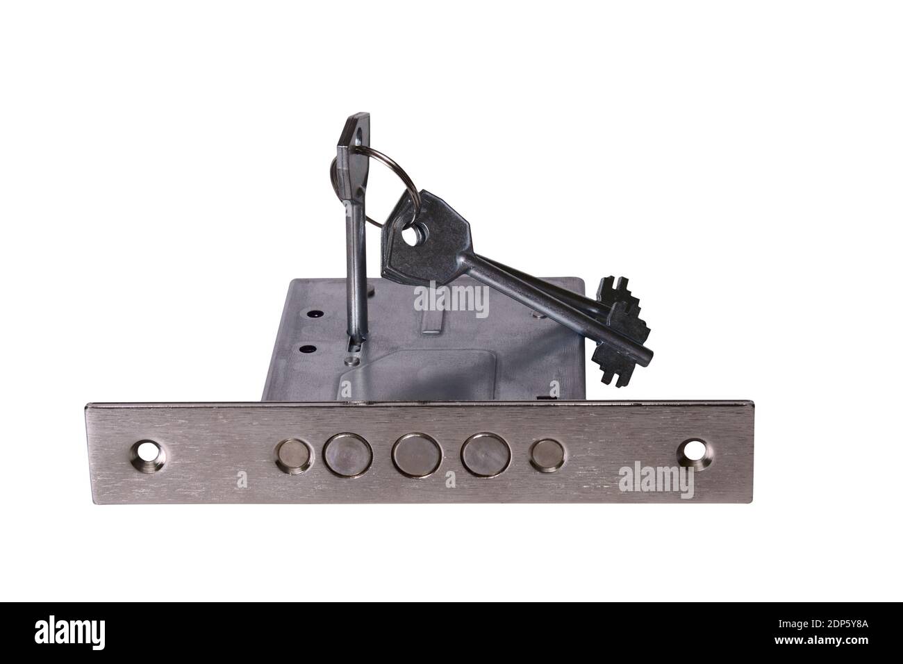 Metal door lock with keys isolated on white background Stock Photo - Alamy