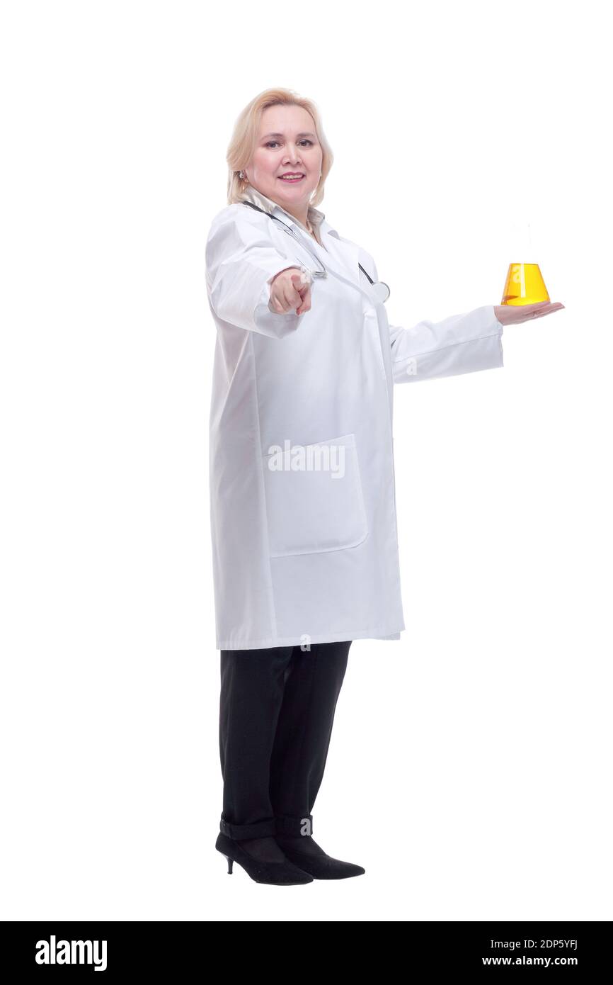 Beautiful women doctor medical suit holding beaker Stock Photo - Alamy