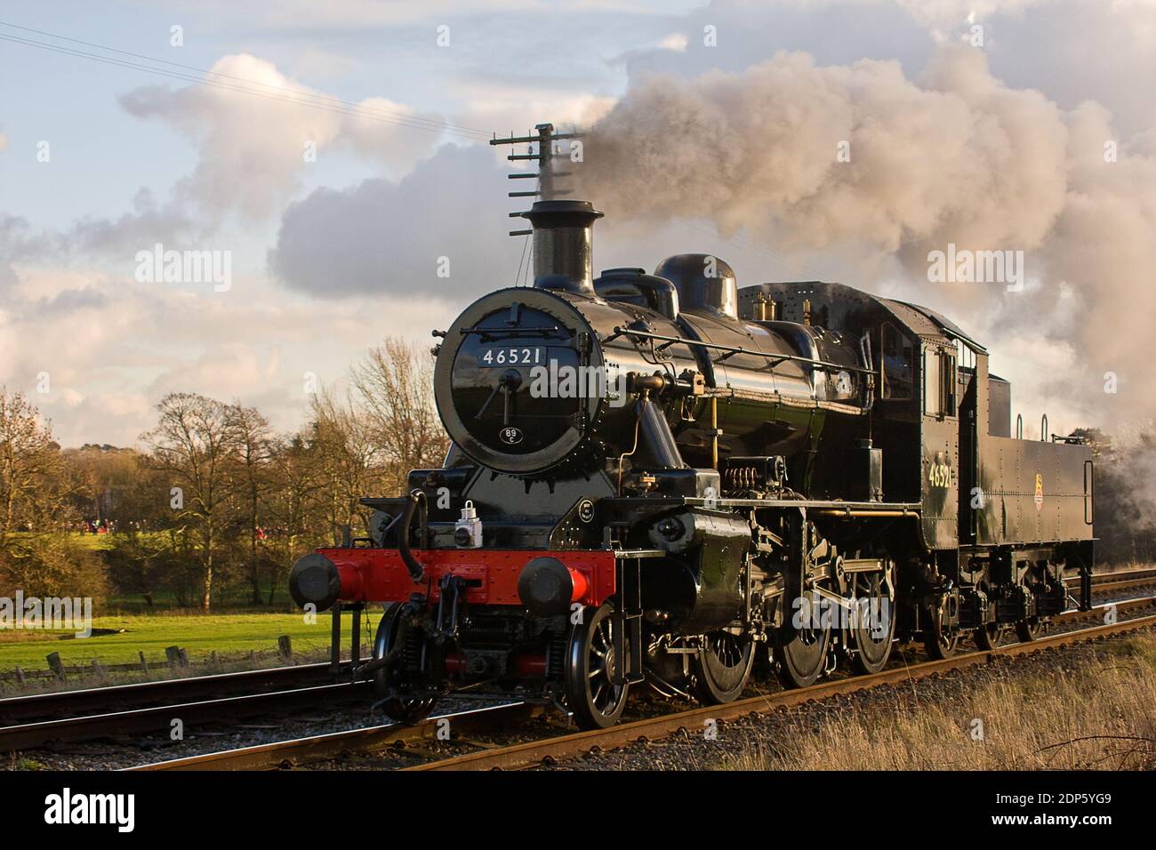 LMS Ivatt Class 2 2-6-0 No. 46521 makes for an impressive sight as it ...