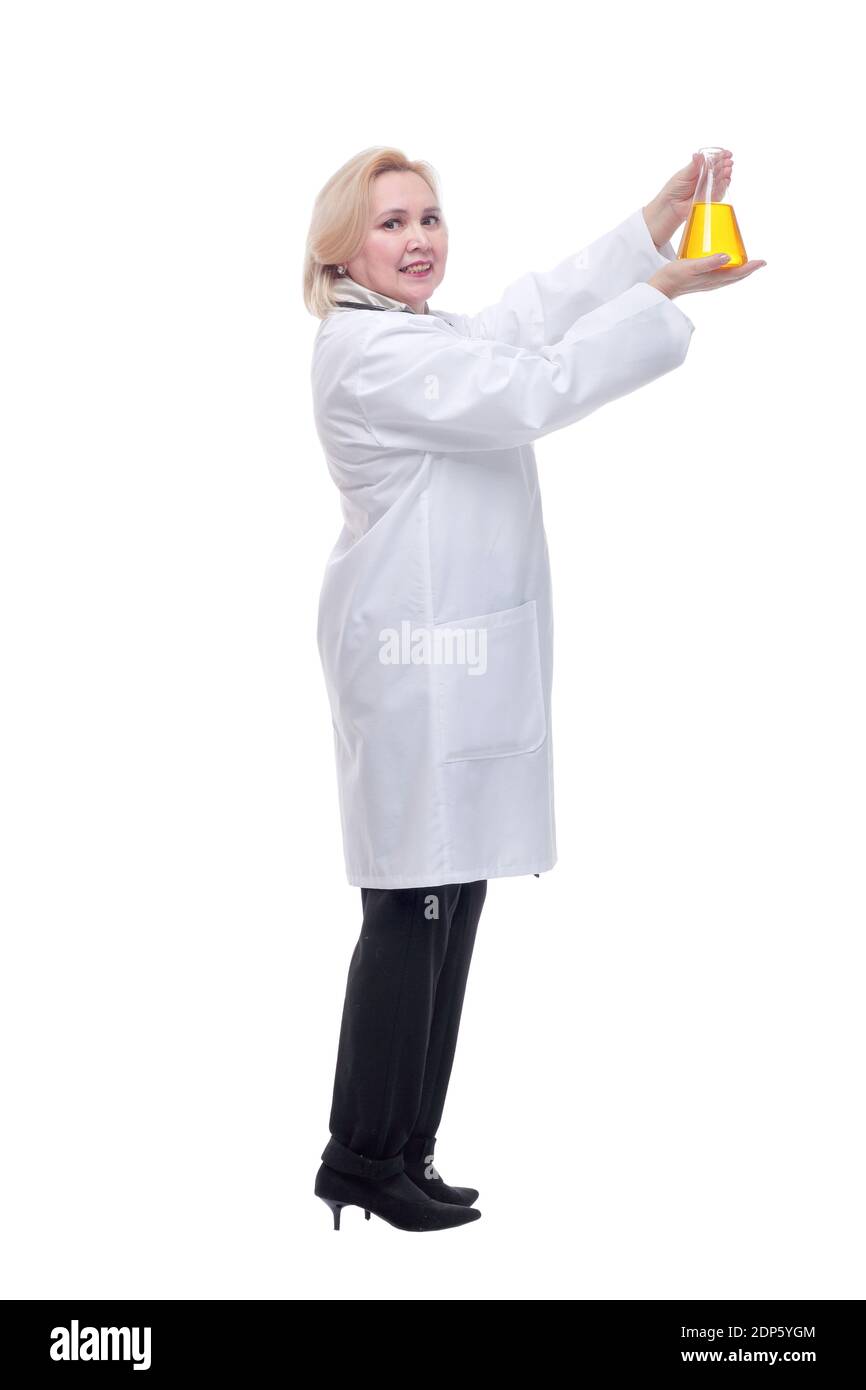 Beautiful women doctor medical suit holding beaker Stock Photo - Alamy