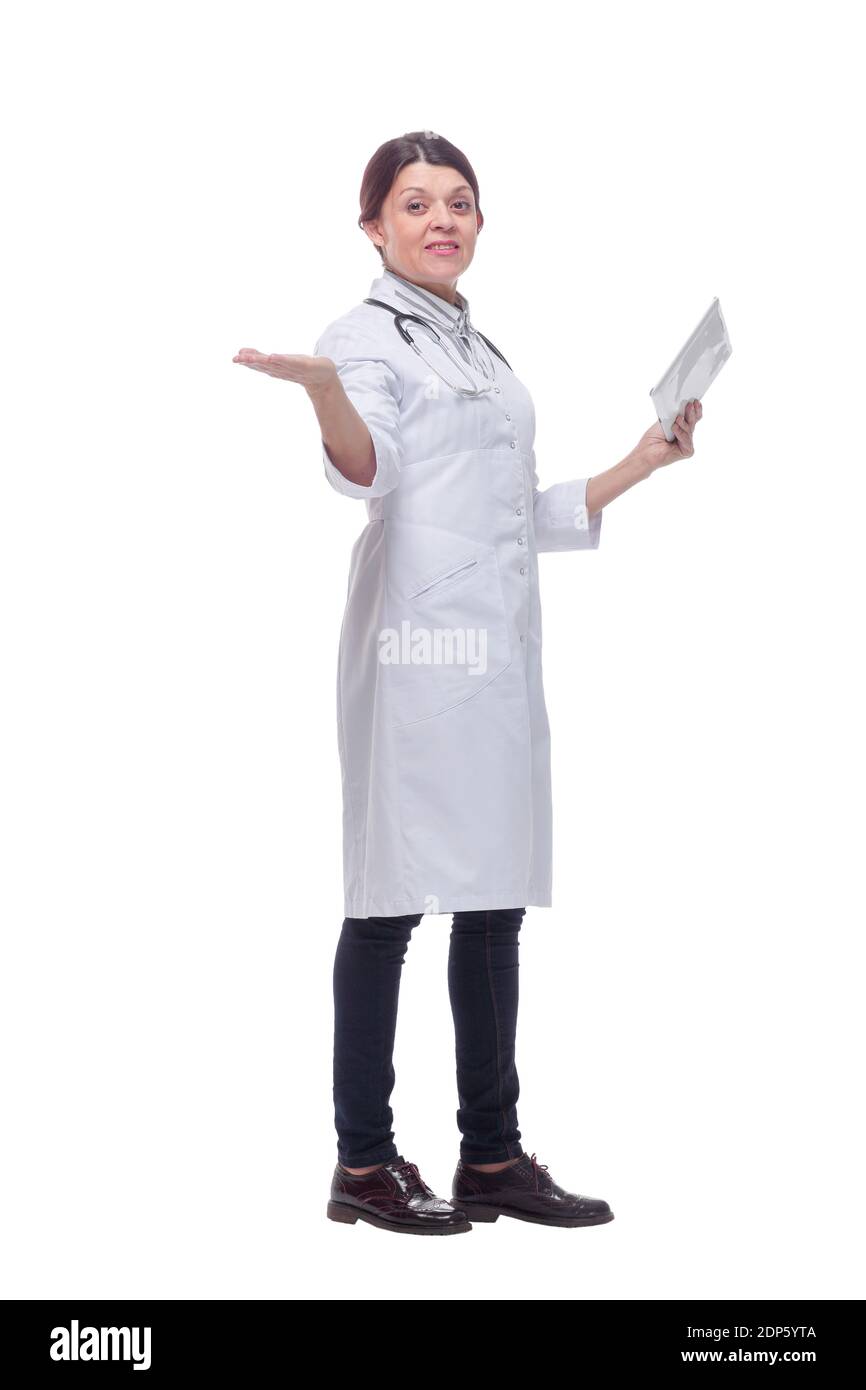 Side view of a doctor using a tablet computer Stock Photo - Alamy