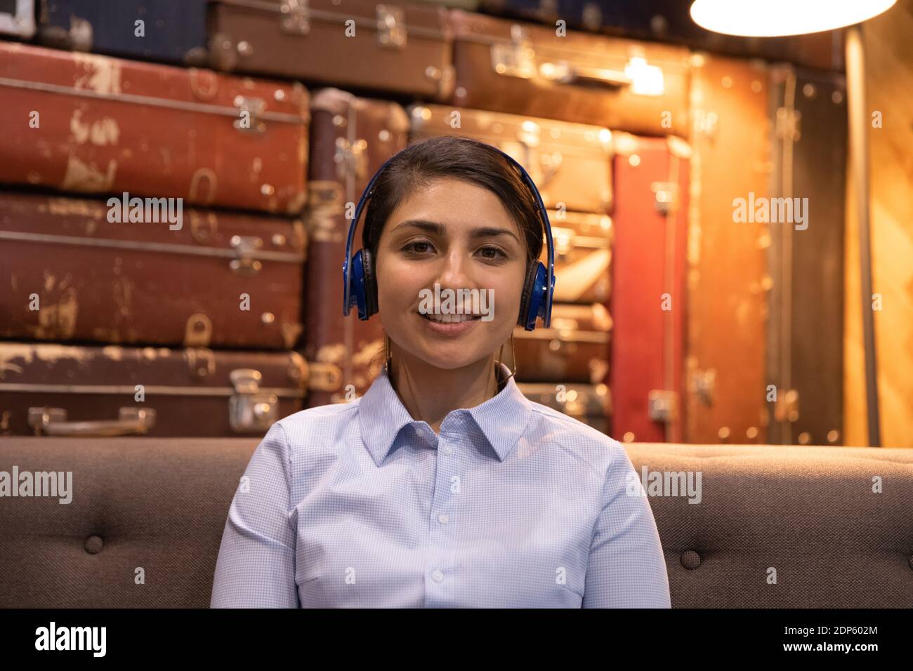Headshot portrait of Indian woman have webcam meeting Stock Photo - Alamy