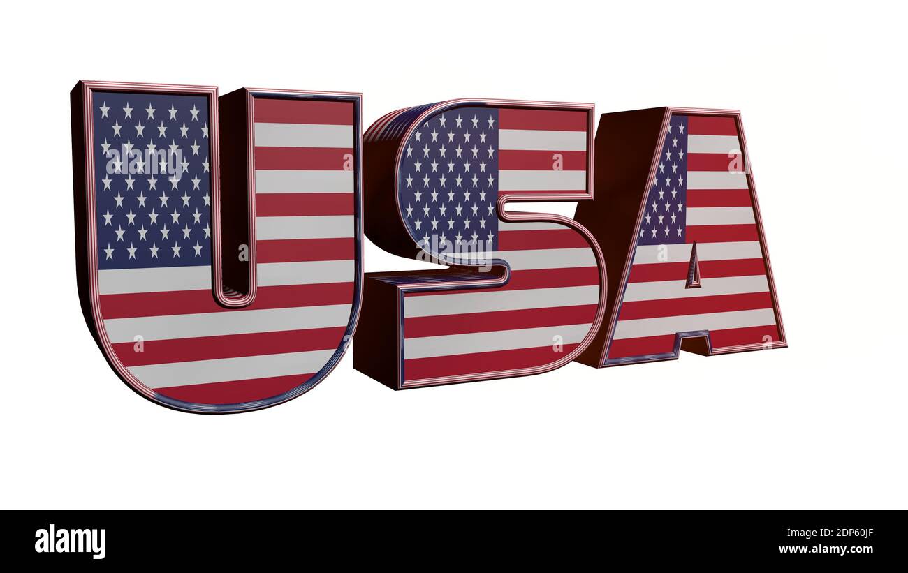 3D illustration USA text with American flag inside the text. 3d ...