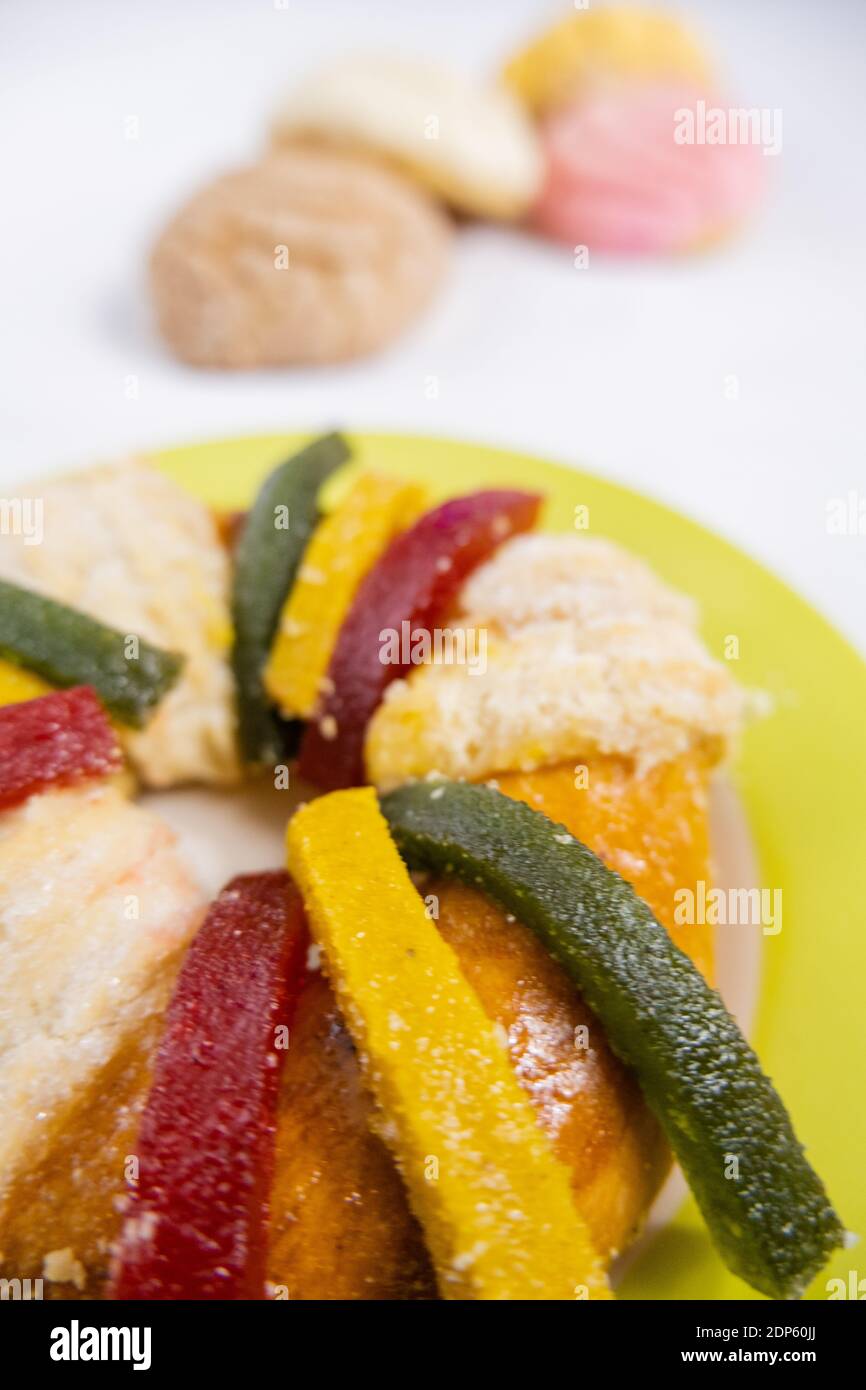 Colorful Mexican kings day bread on a white table Stock Photo - Alamy