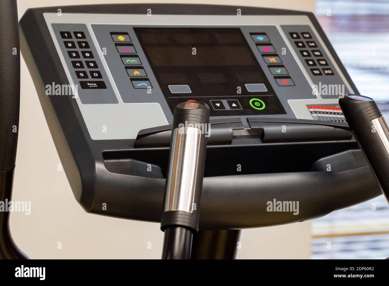 Close-up display of a modern treadmill with settings Stock Photo - Alamy