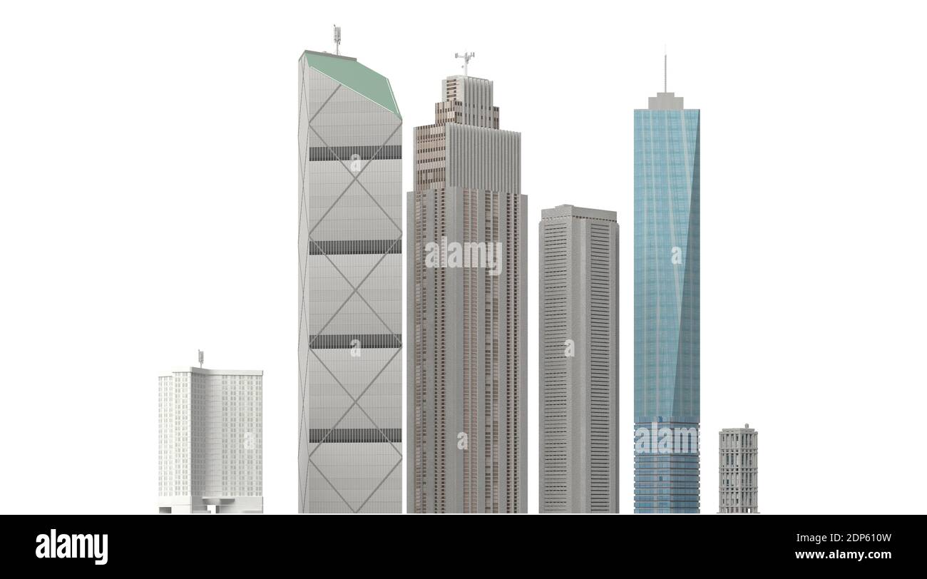 3D illustration modern buildings isolated on white background Stock ...