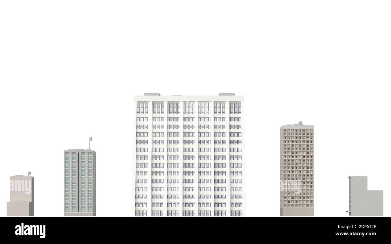3D illustration modern buildings isolated on white background Stock ...