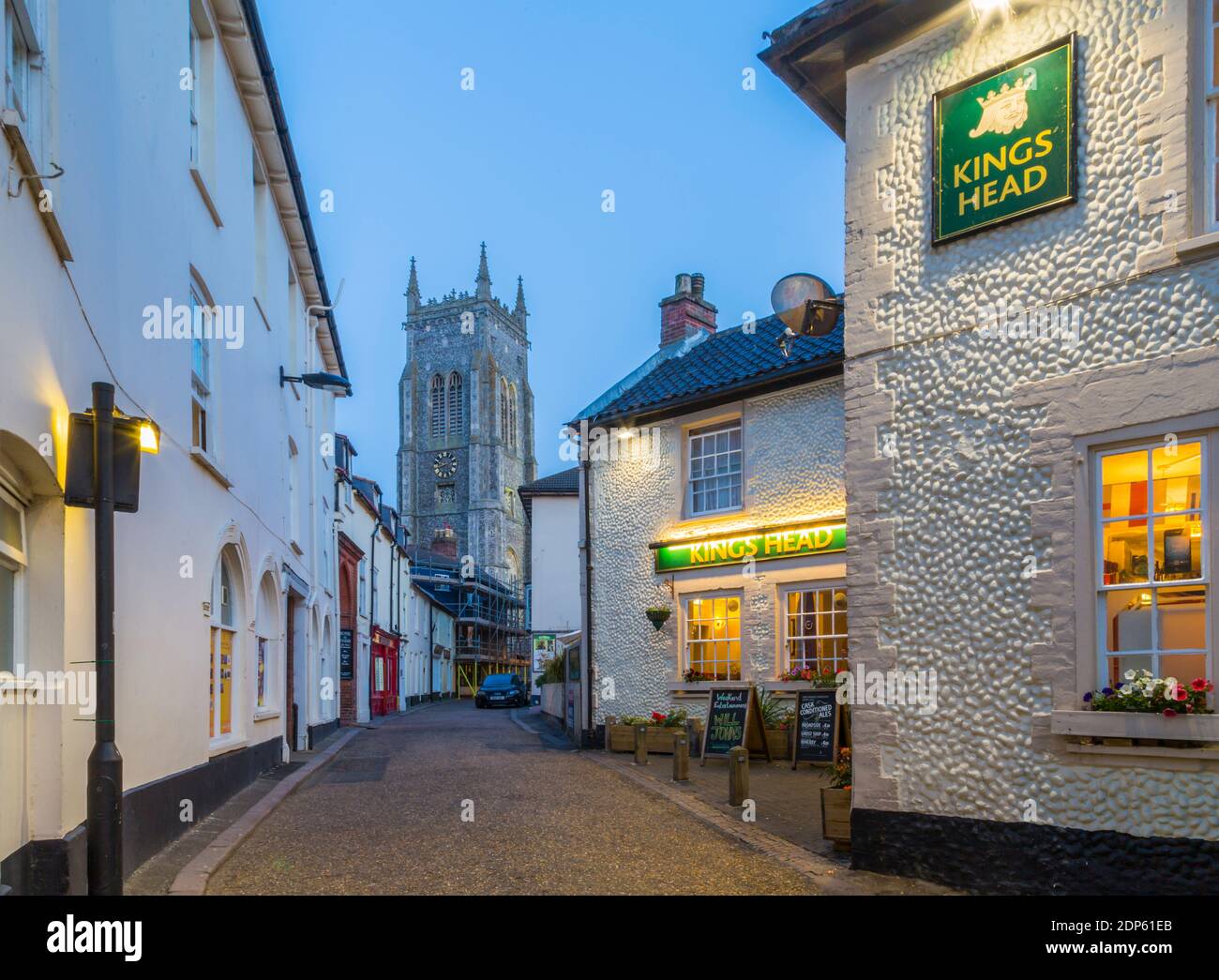 Cromer Parish Church of St Peter and St Paul and colourful houses at ...