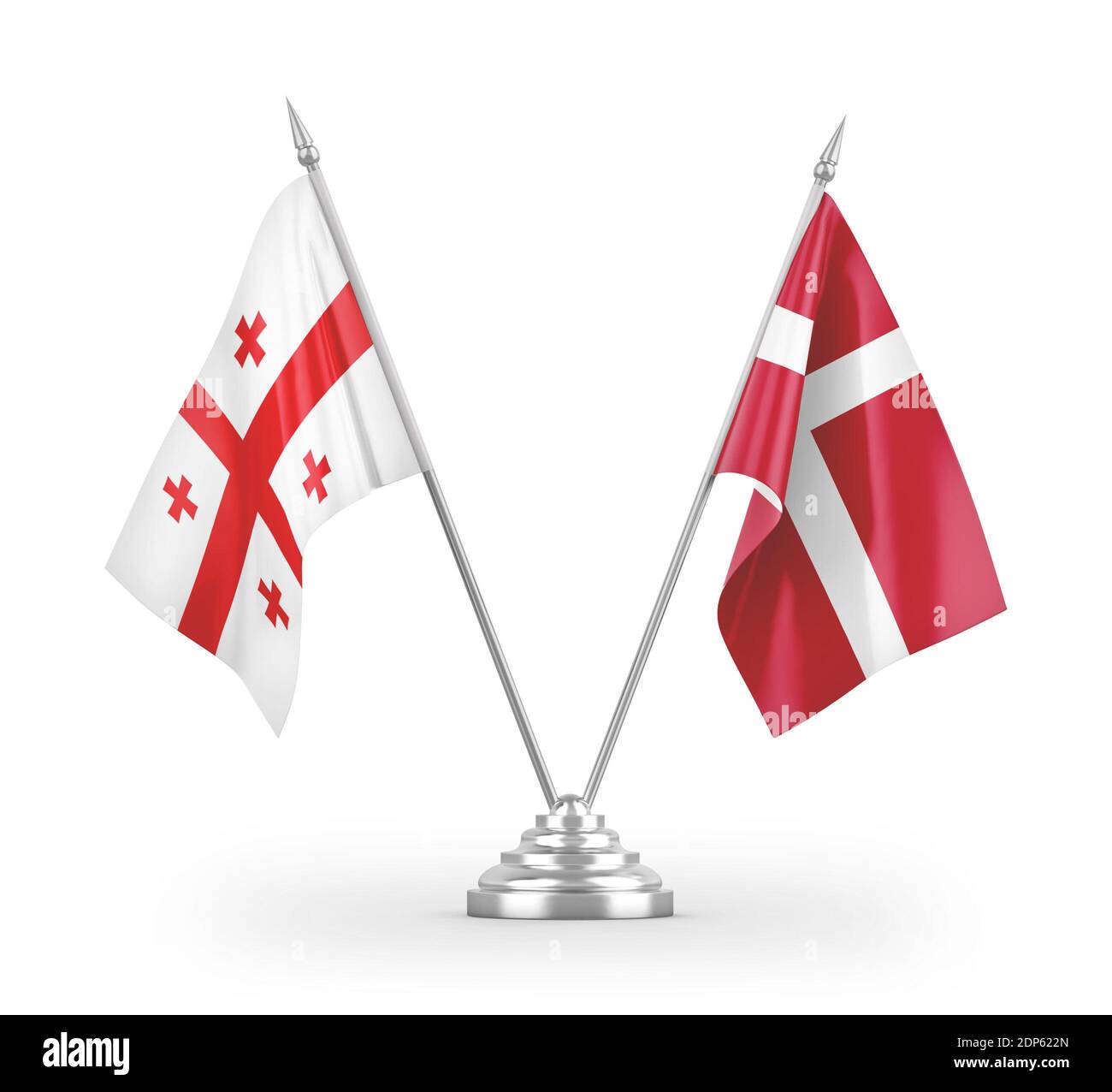 Denmark and Georgia table flags isolated on white 3D rendering Stock ...