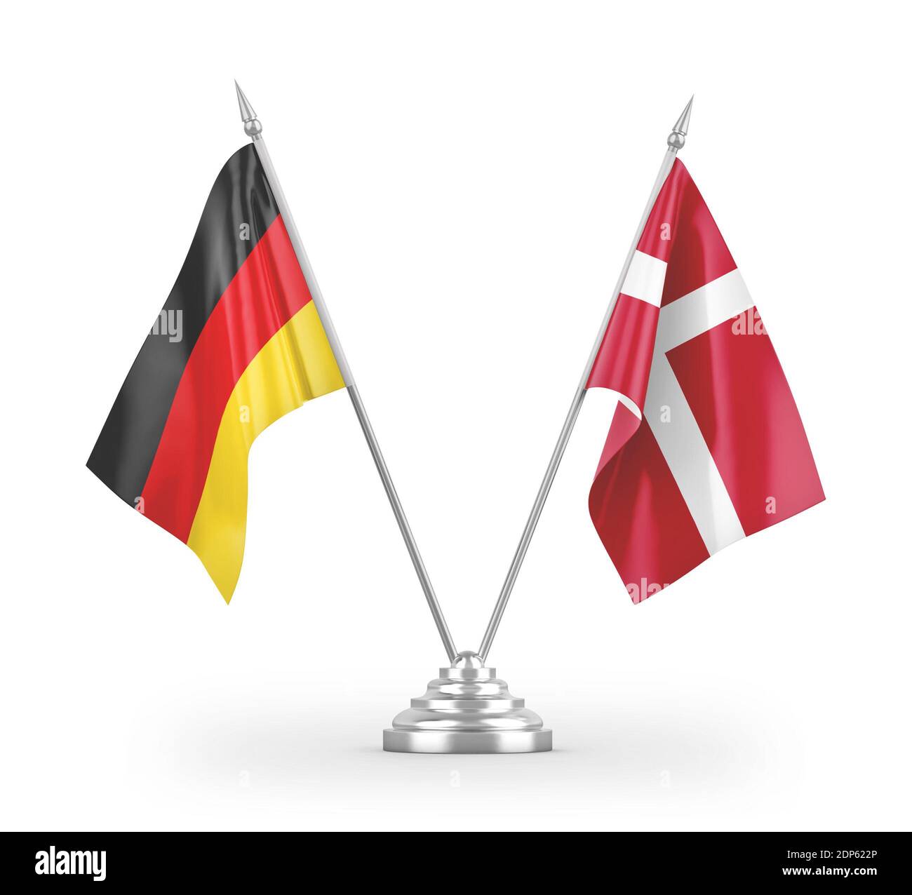 Denmark and Germany table flags isolated on white 3D rendering Stock ...