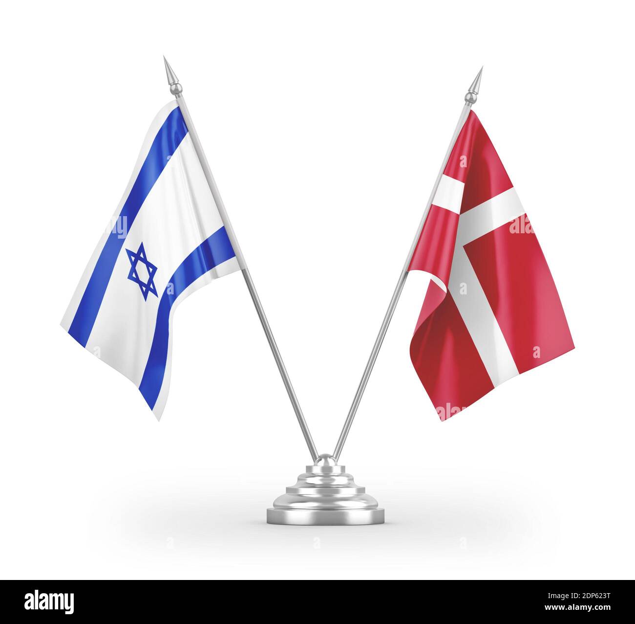 Denmark and Israel table flags isolated on white 3D rendering Stock ...