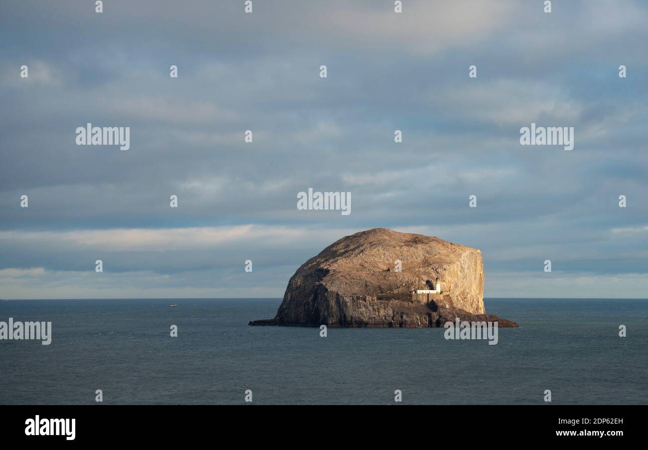 View of sun glinting off Bass Rock in Firth of Forth, Scotland UK Stock ...