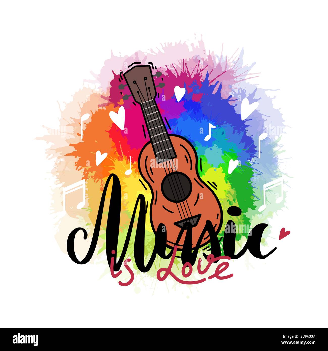 Music is love. Original lettering with outline ukulele on watercolor ...