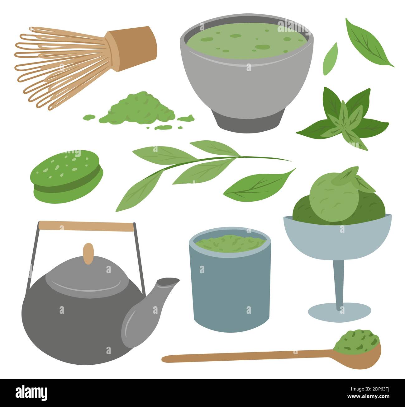 Japanese powdered green tea matcha set. Food additive for ice cream ...