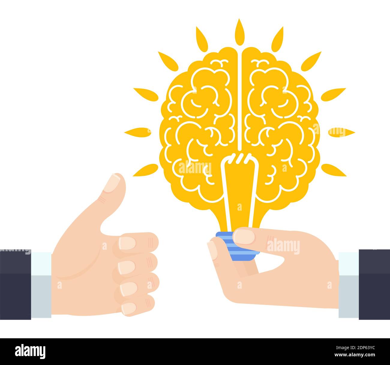 Hand holds brain. Attracts brain, knowledge. Investment in ideas ...
