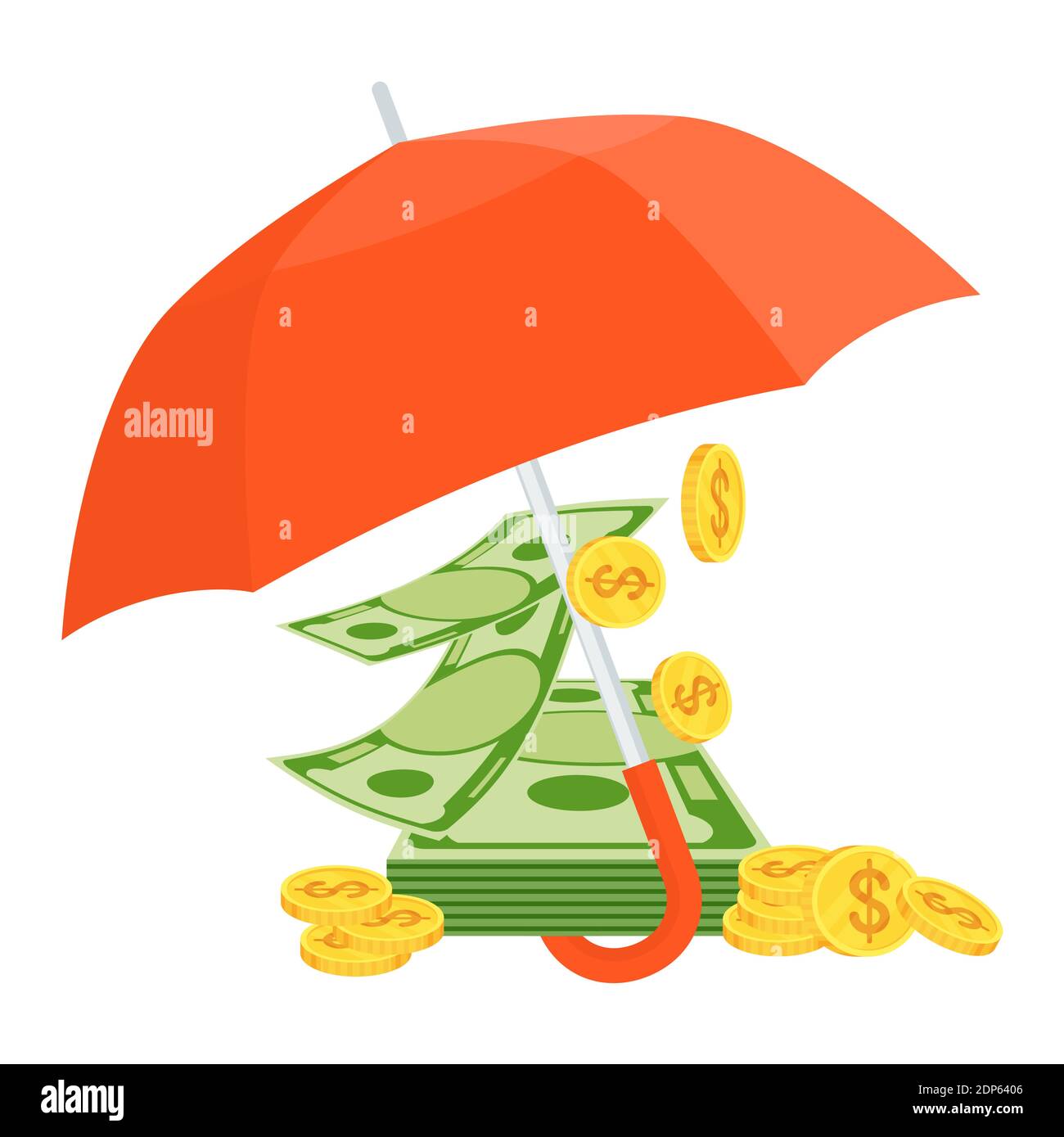 Money protection flat vector concept. Businessman holding an umbrella ...