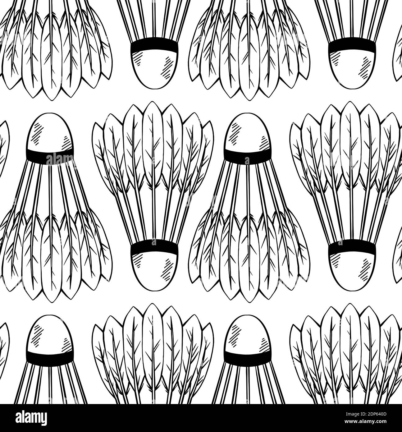 Seamless pattern with a sketch of shuttlecocks for playing badminton in ...