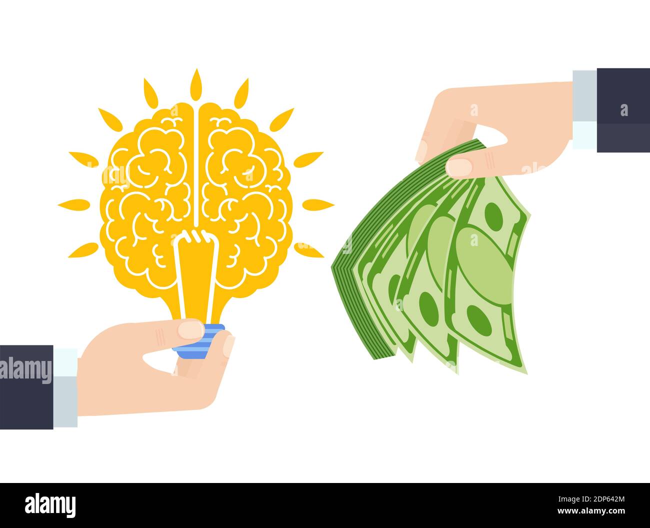 Hand holds money, hand holds brain. Attracts brain, knowledge. Exchange ...