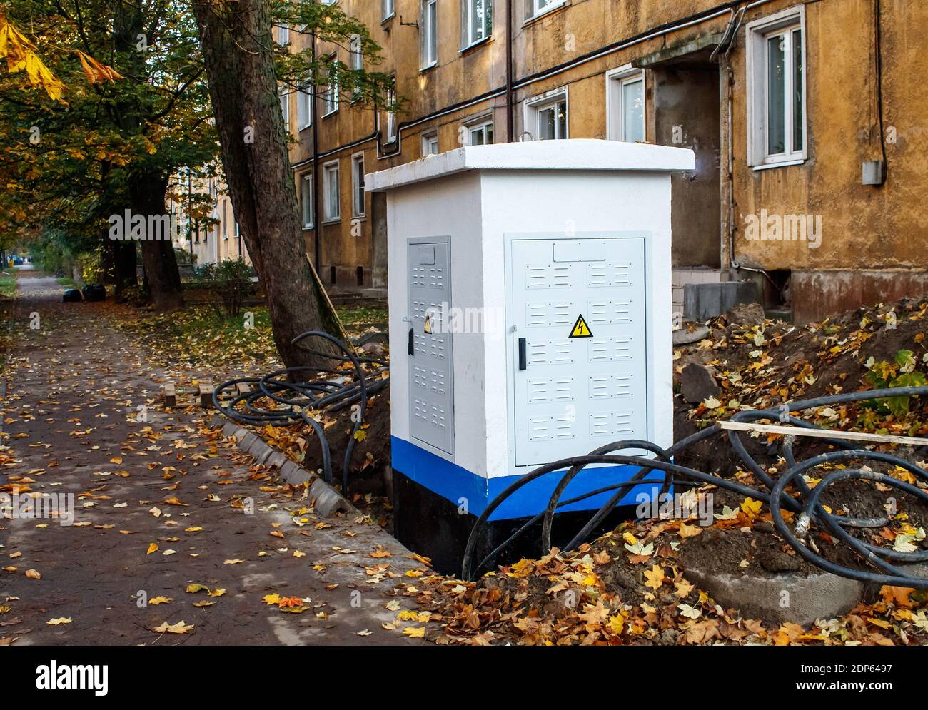 new modern metal transformer box on city street Stock Photo - Alamy