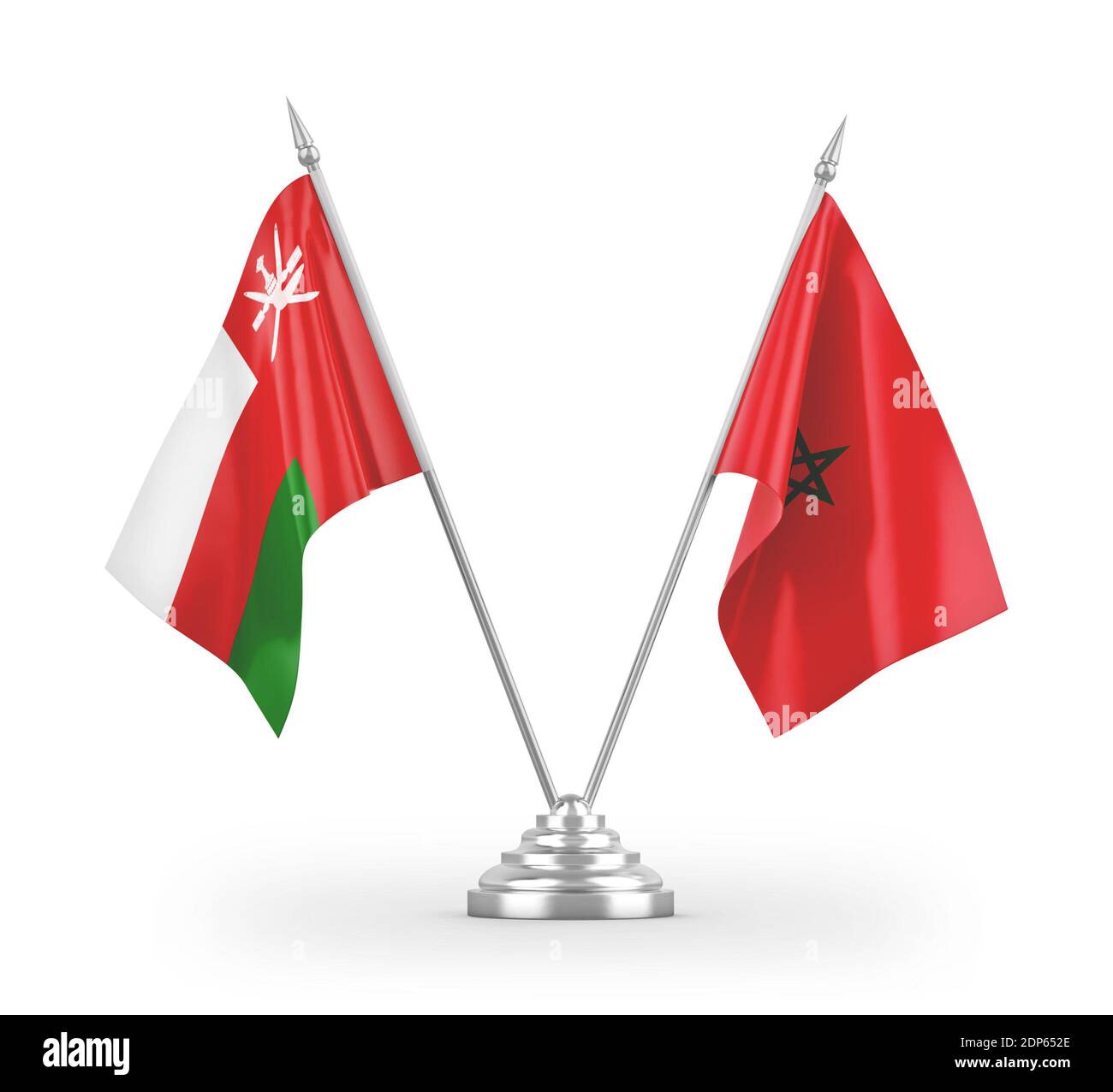 Morocco and Oman table flags isolated on white 3D rendering Stock Photo ...