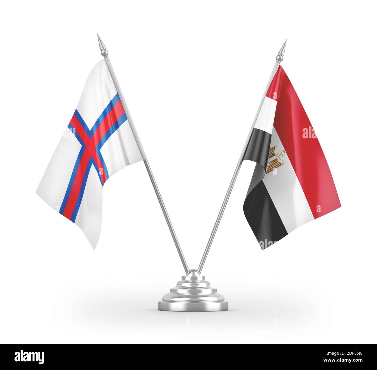 Egypt and Faroe Islands table flags isolated on white 3D rendering ...
