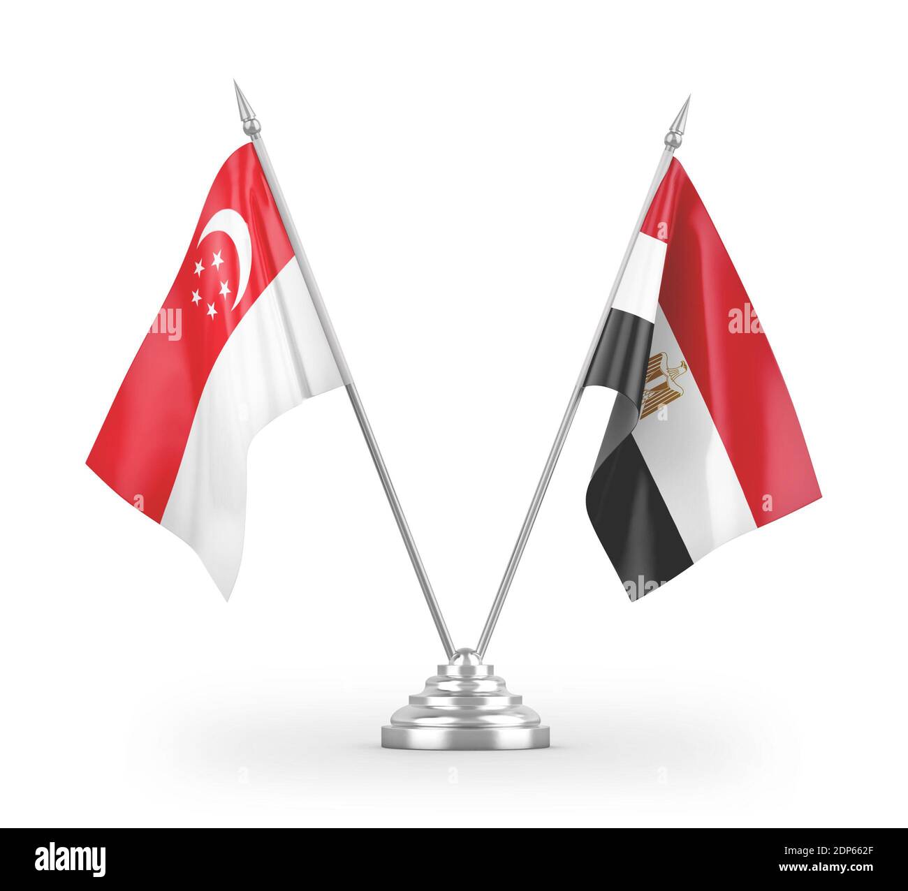 Egypt and Singapore table flags isolated on white 3D rendering Stock ...