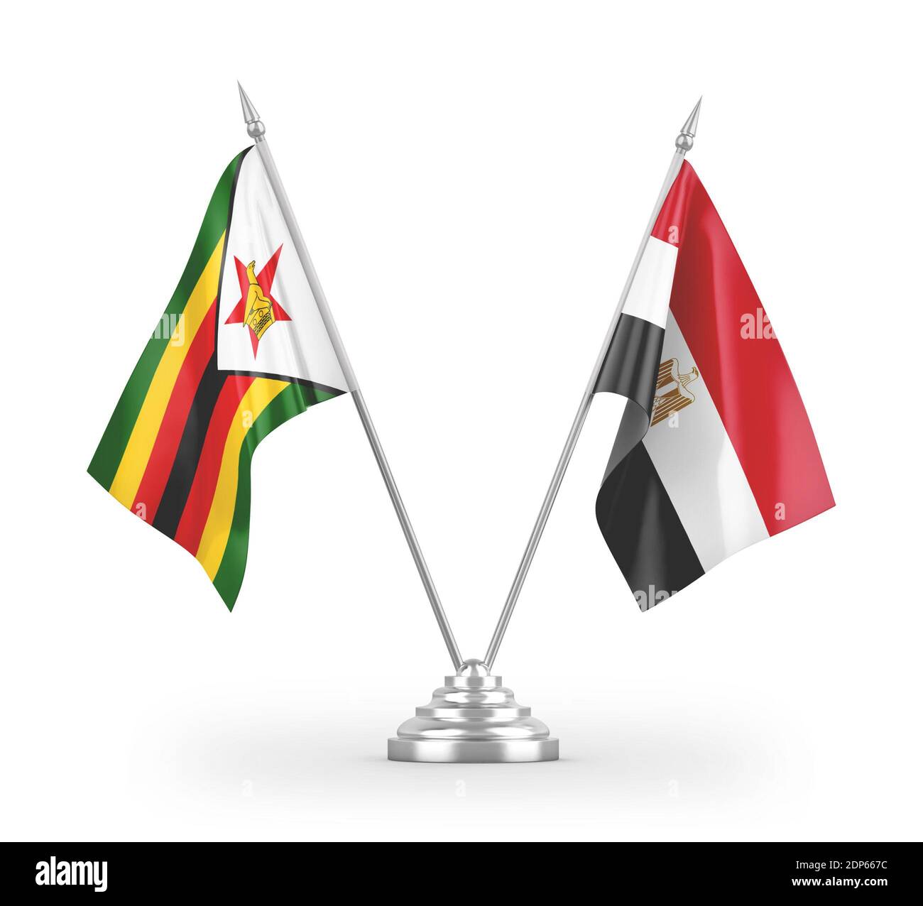Egypt and Zimbabwe table flags isolated on white 3D rendering Stock ...