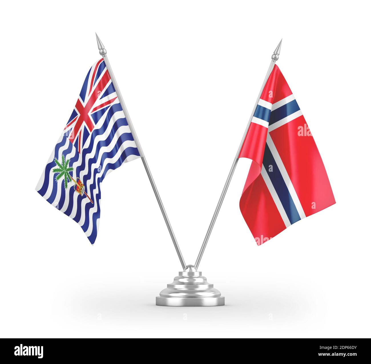 Norway and British Indian Territory table flags isolated on white 3D ...