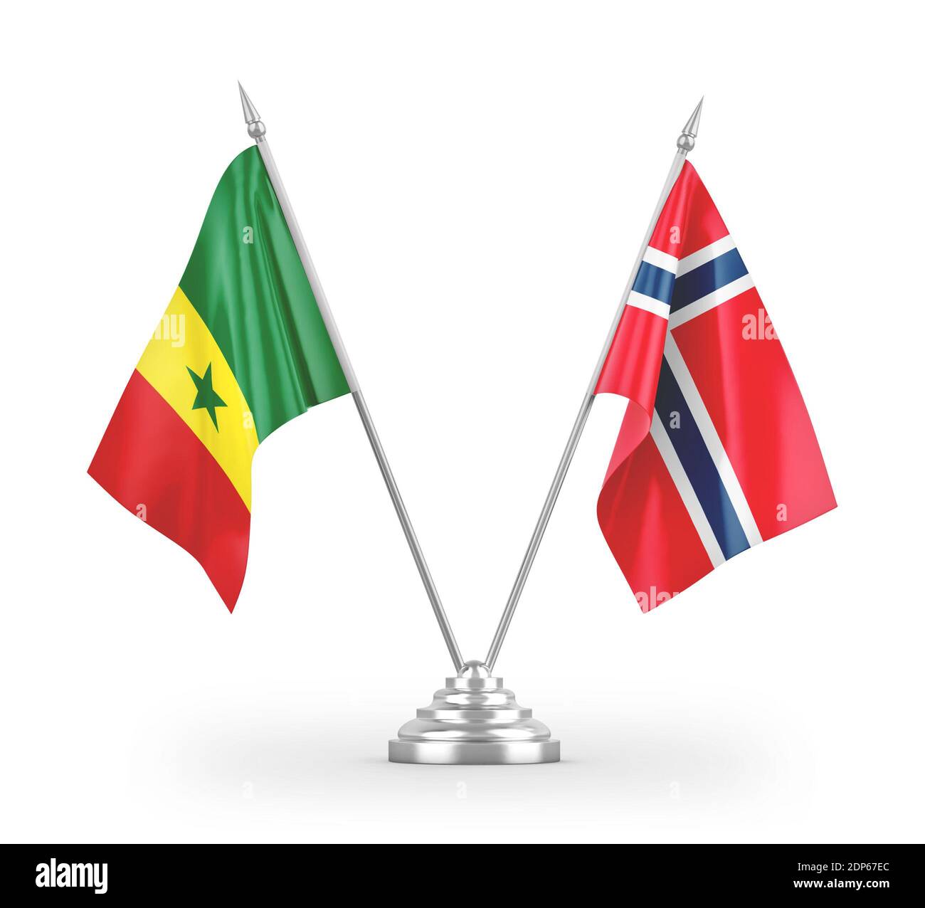 Norway and Senegal table flags isolated on white 3D rendering Stock ...