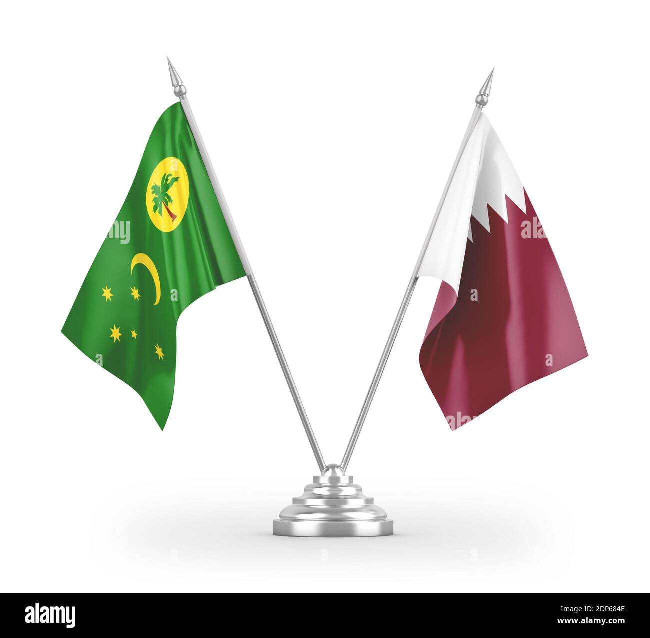 Qatar and Cocos Keeling Islands table flags isolated on white 3D ...