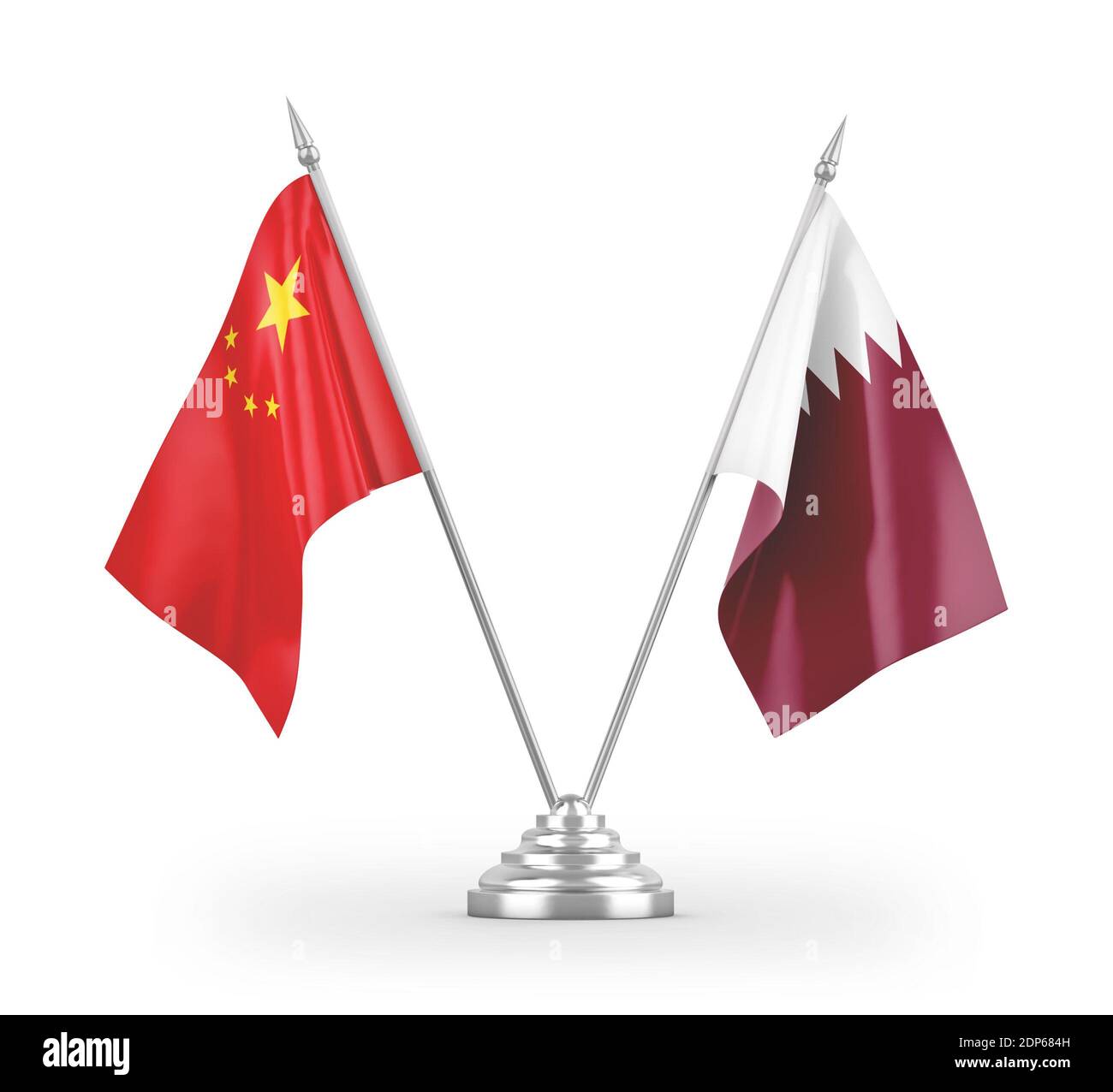 Qatar and China table flags isolated on white 3D rendering Stock Photo ...