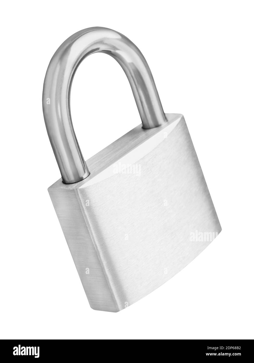 Silver metallic padlock isolated against white background Stock Photo ...