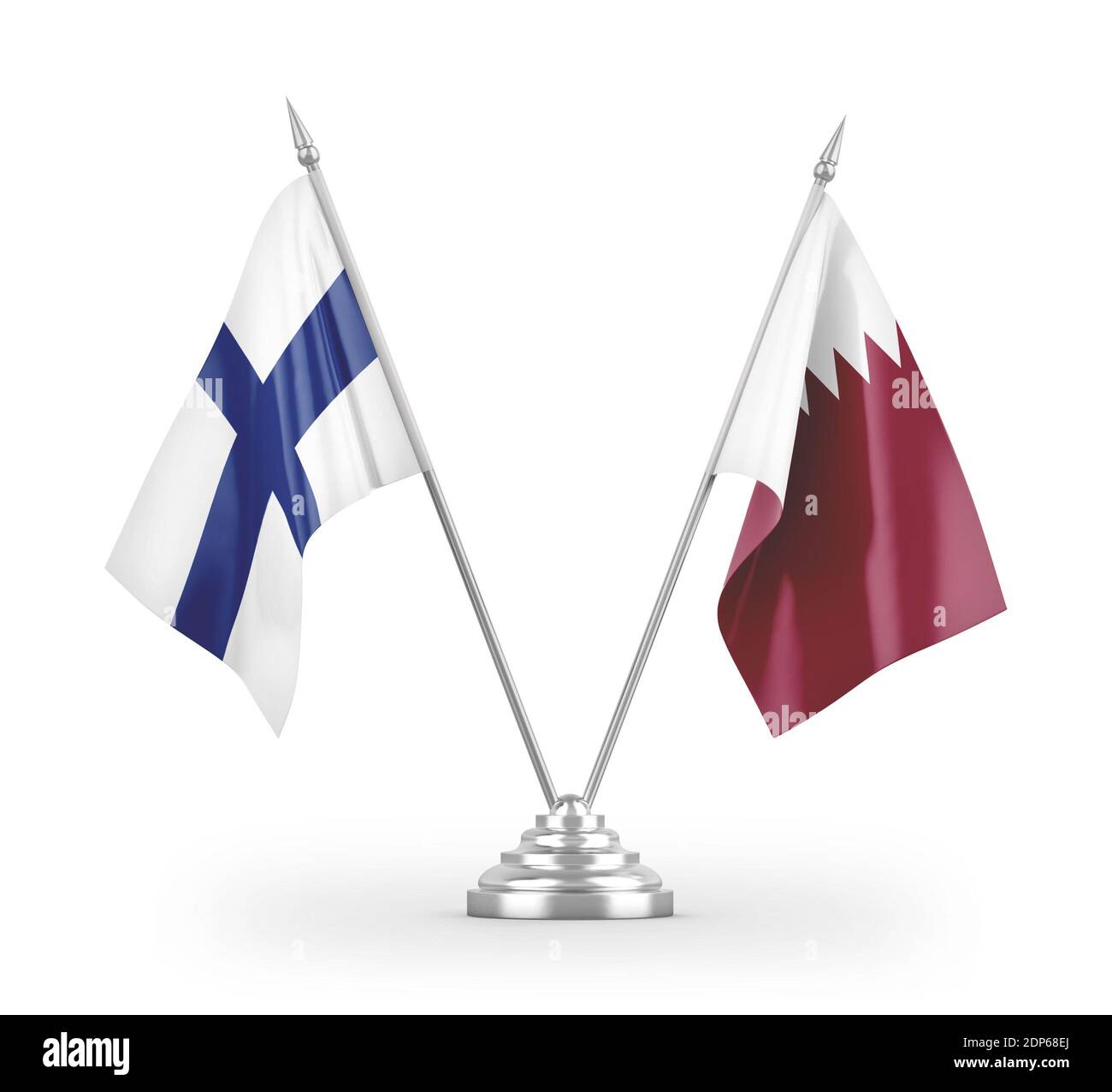 Qatar and Finland table flags isolated on white 3D rendering Stock ...