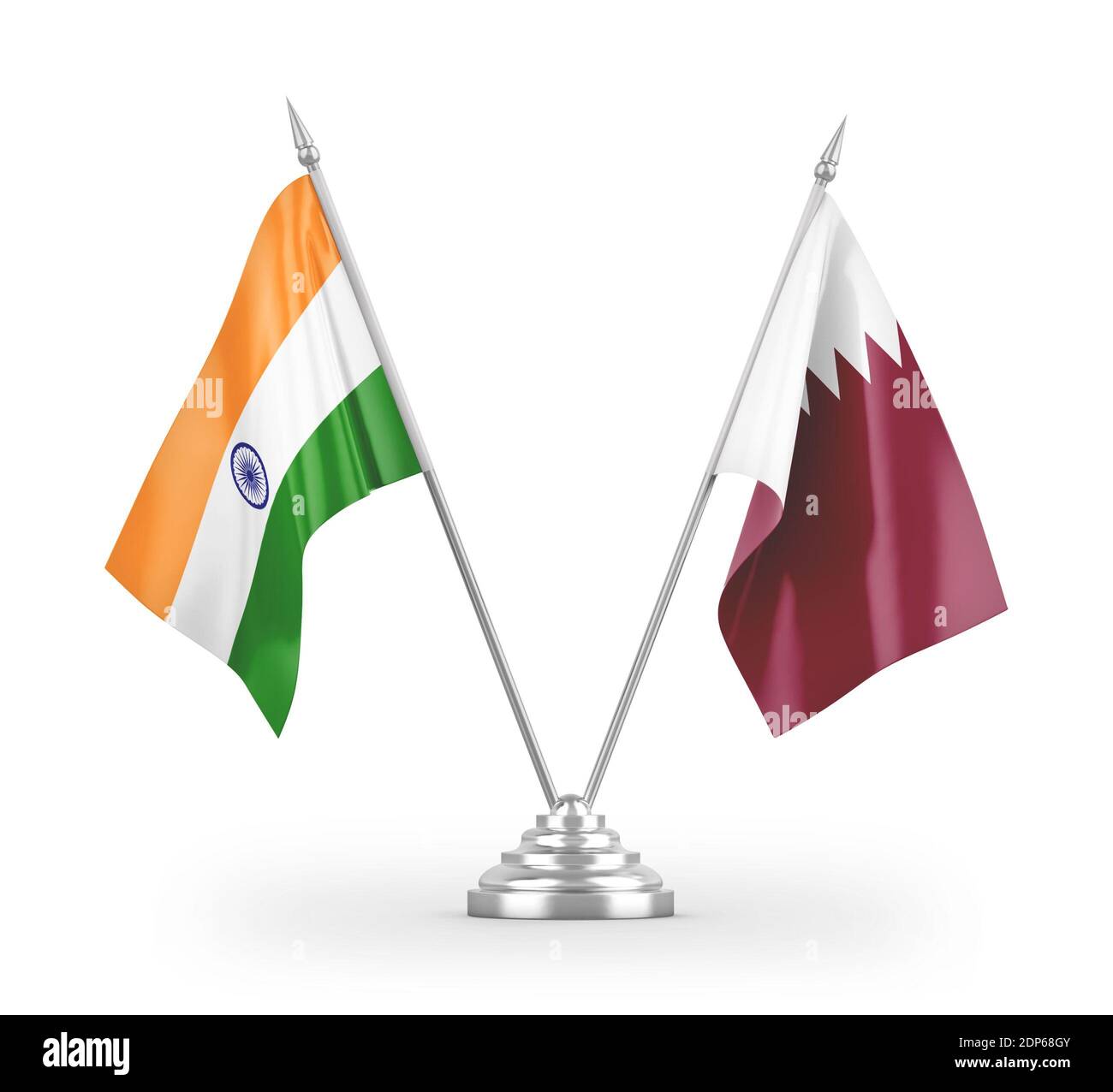 Qatar and India table flags isolated on white 3D rendering Stock Photo ...