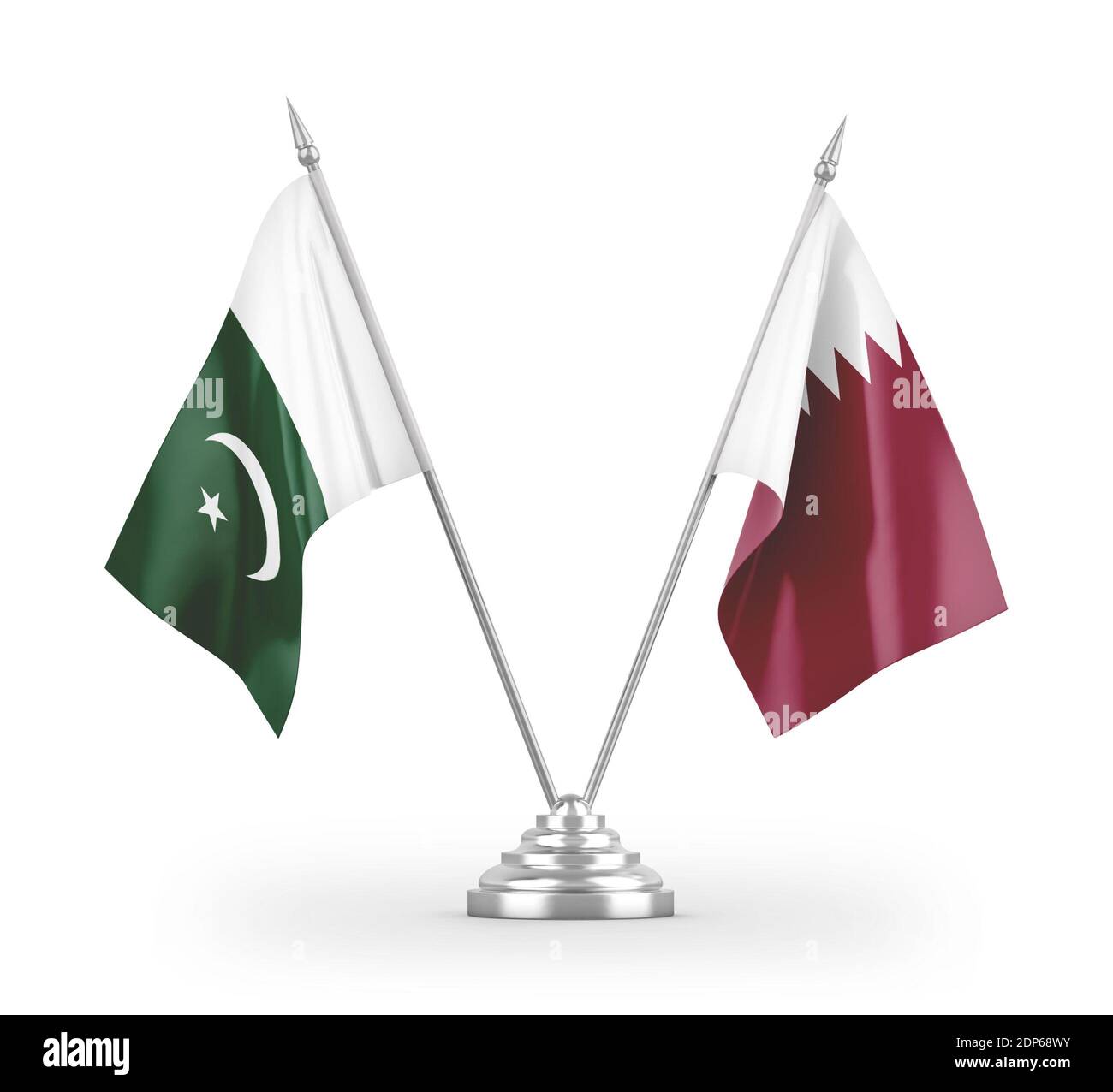 Qatar and Pakistan table flags isolated on white 3D rendering Stock ...