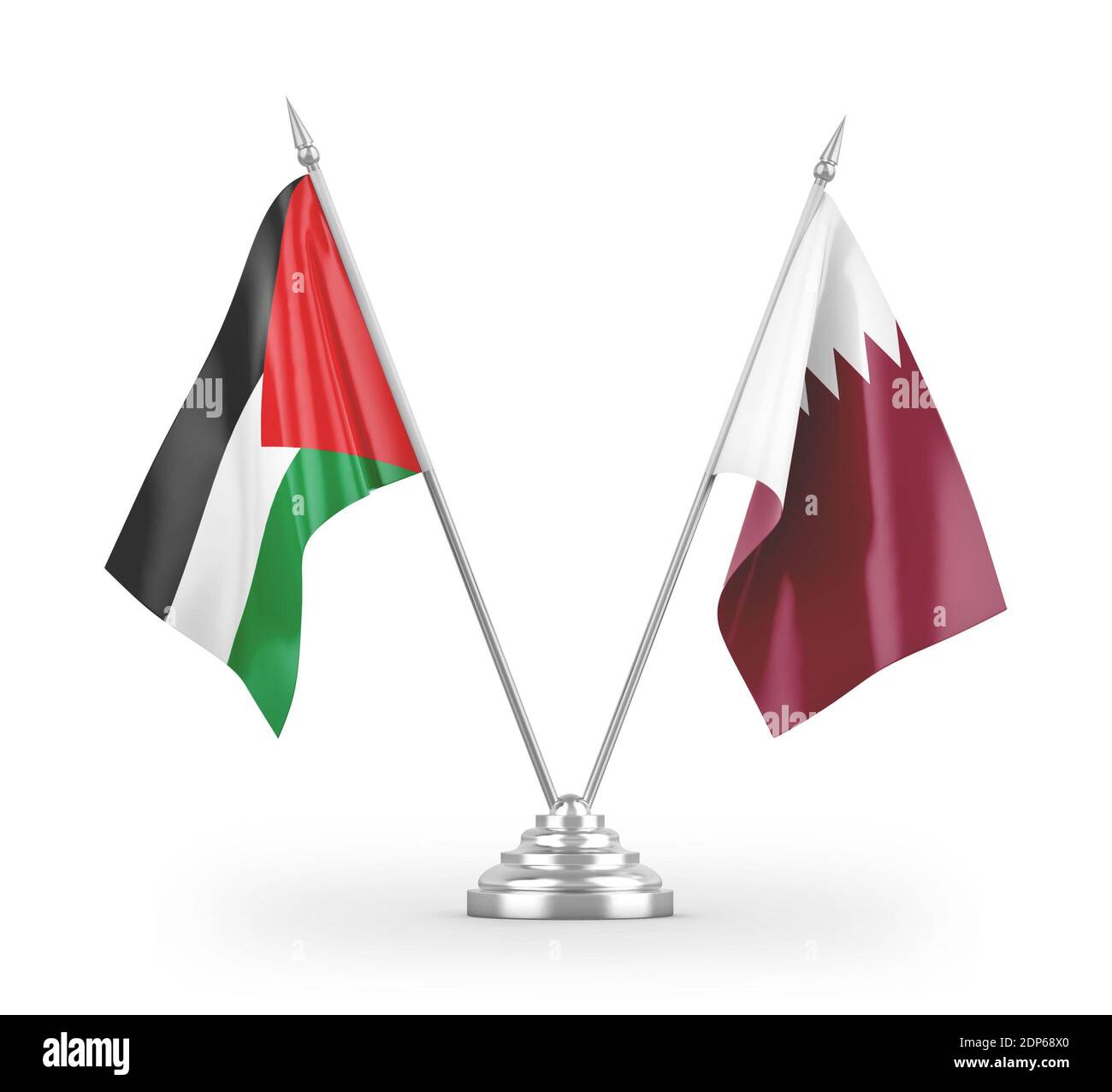 Qatar and Palestine table flags isolated on white 3D rendering Stock ...
