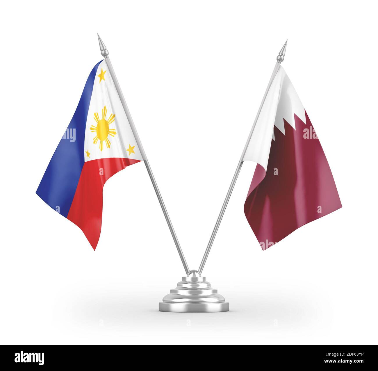 Qatar and Philippines table flags isolated on white 3D rendering Stock ...