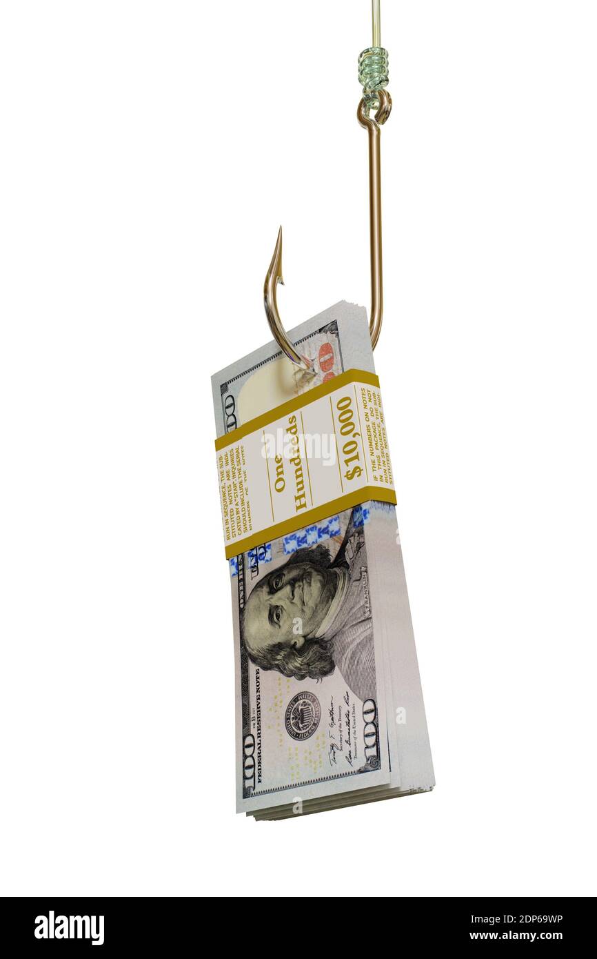 Dollar bill on fishing hook 3D illustration Stock Photo - Alamy