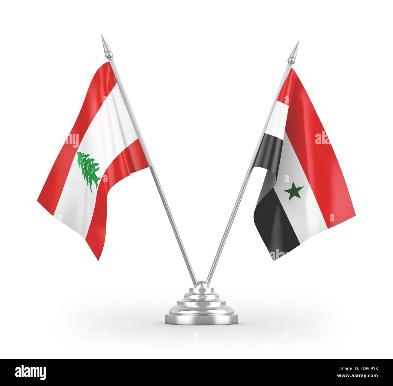 Syria and Lebanon table flags isolated on white 3D rendering Stock ...
