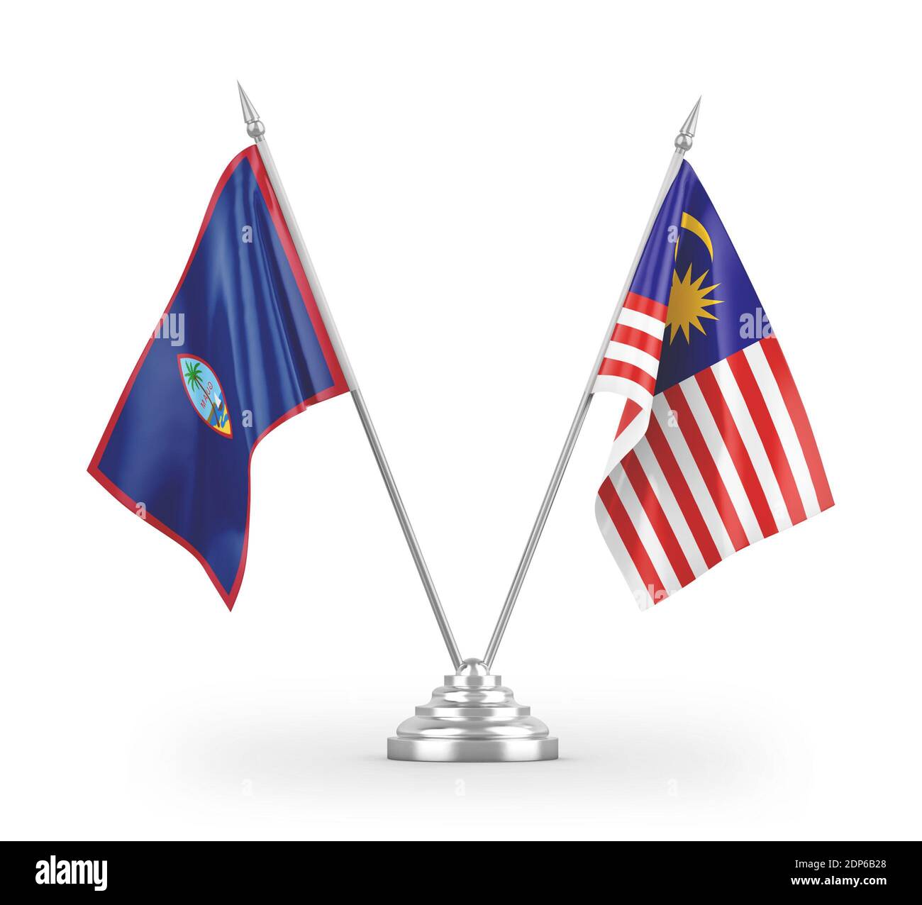 Malaysia and Guam table flags isolated on white 3D rendering Stock ...