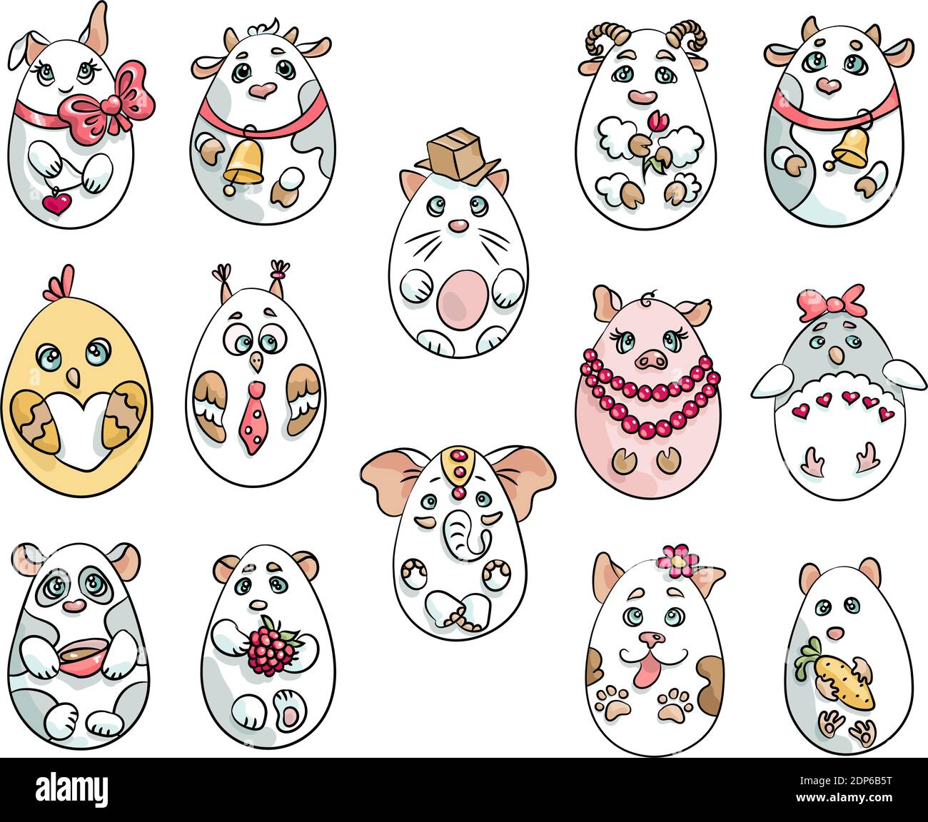 Set with 14 animals in a shape of eggs. These cute animals are made in ...