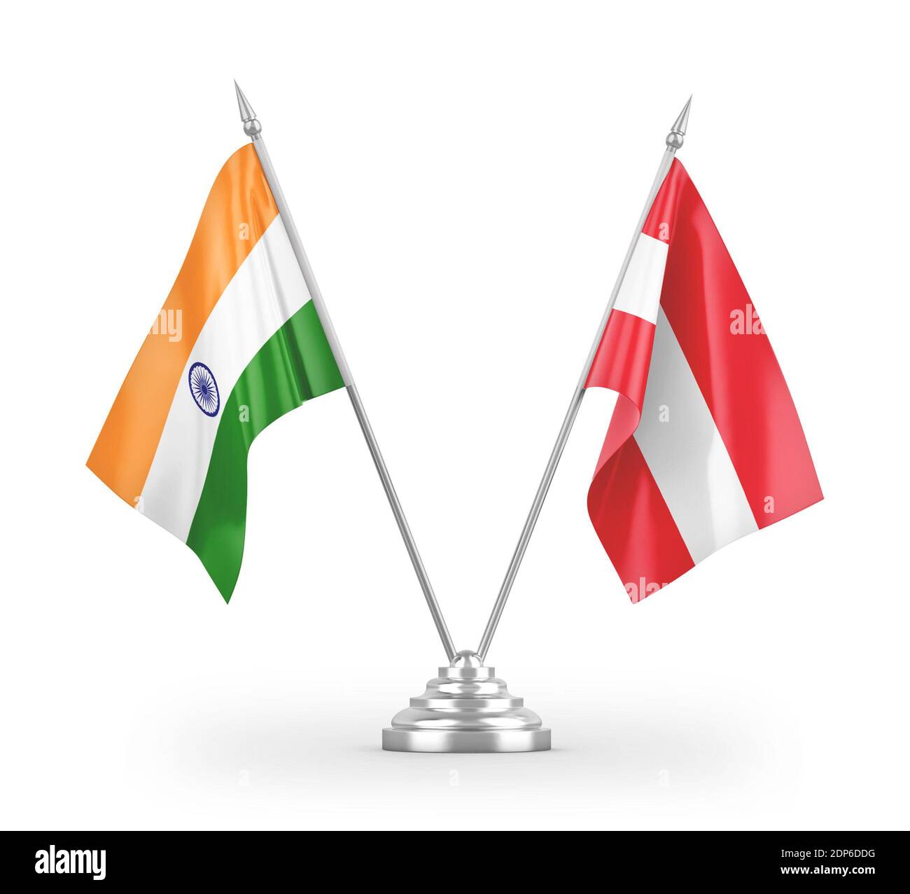 Austria and India table flags isolated on white 3D rendering Stock ...