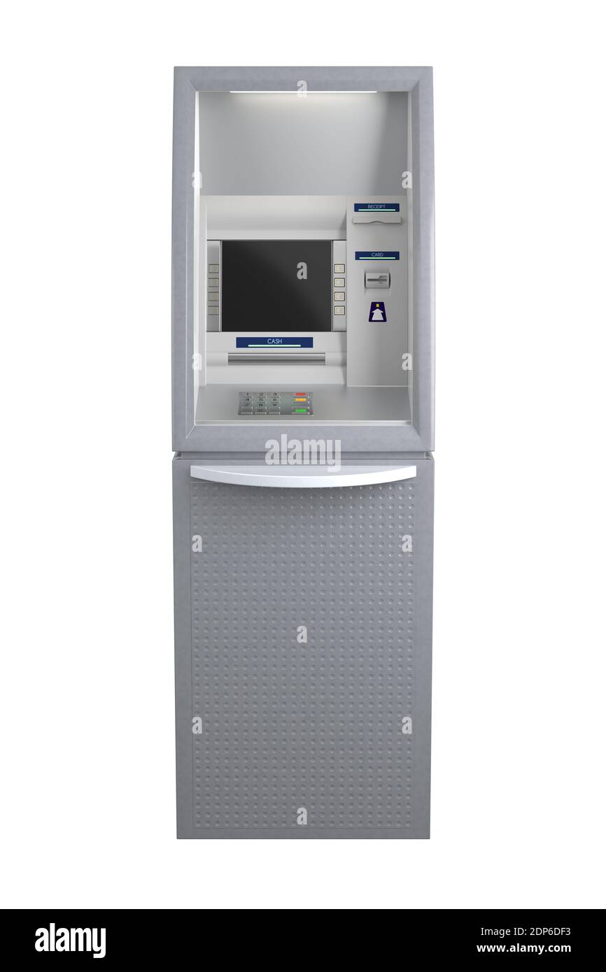 Atm machine isolated on white 3D illustration Stock Photo - Alamy