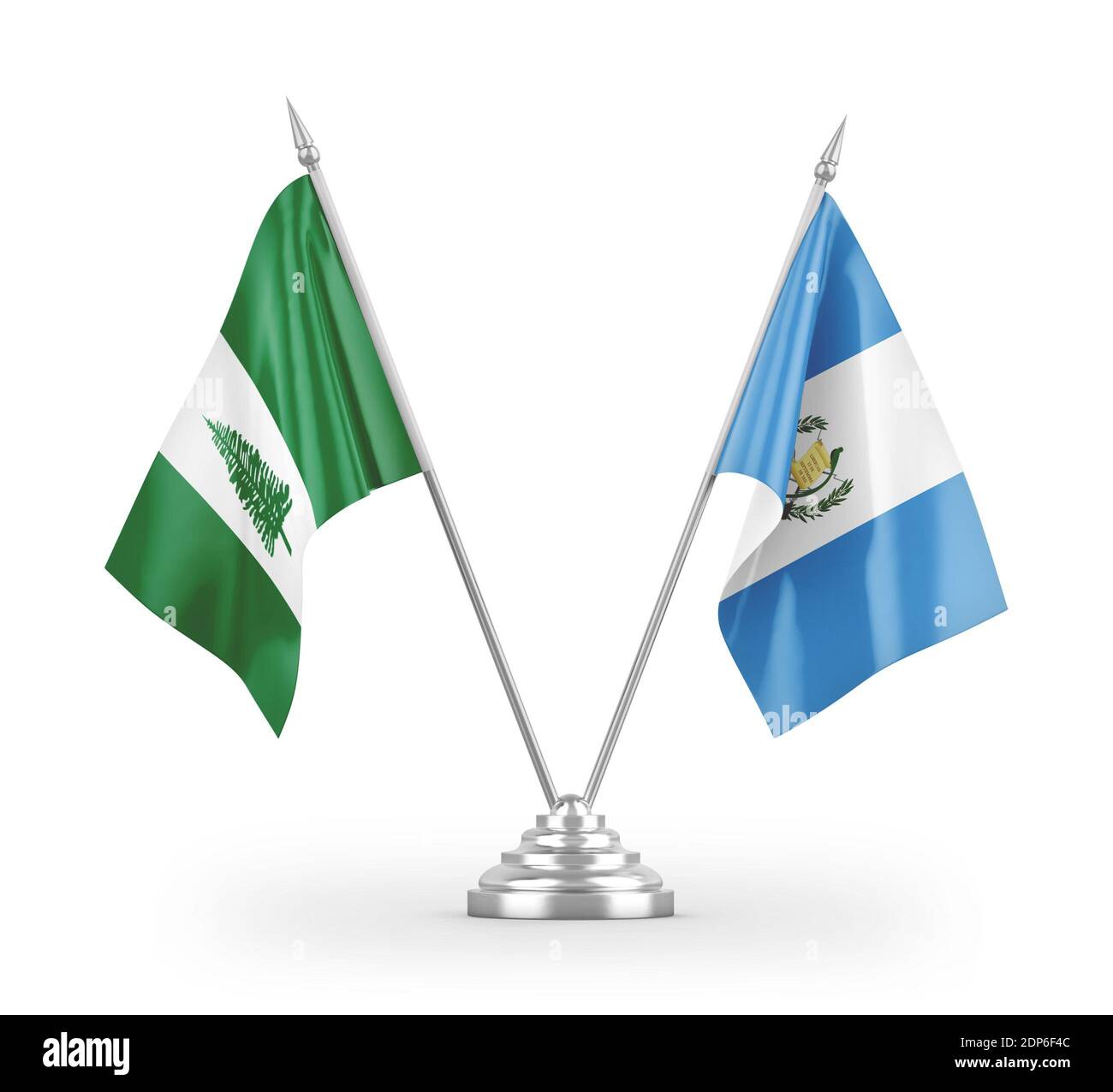 Guatemala and Norfolk Island table flags isolated on white 3D rendering ...