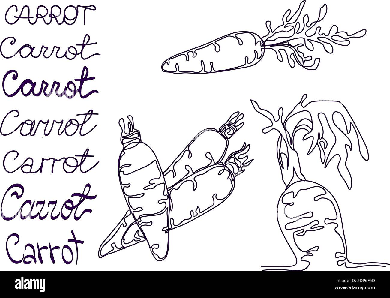 Set with 3 images of carrot made in minimalism and several variants of ...