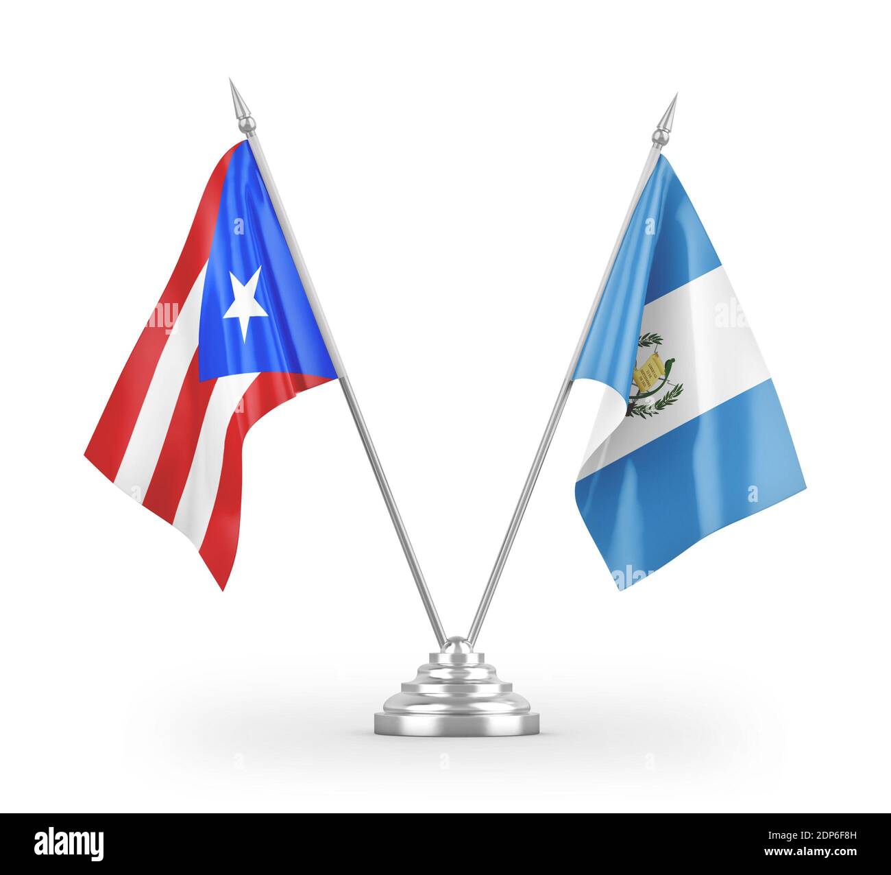 Guatemala and Puerto Rico table flags isolated on white 3D rendering ...