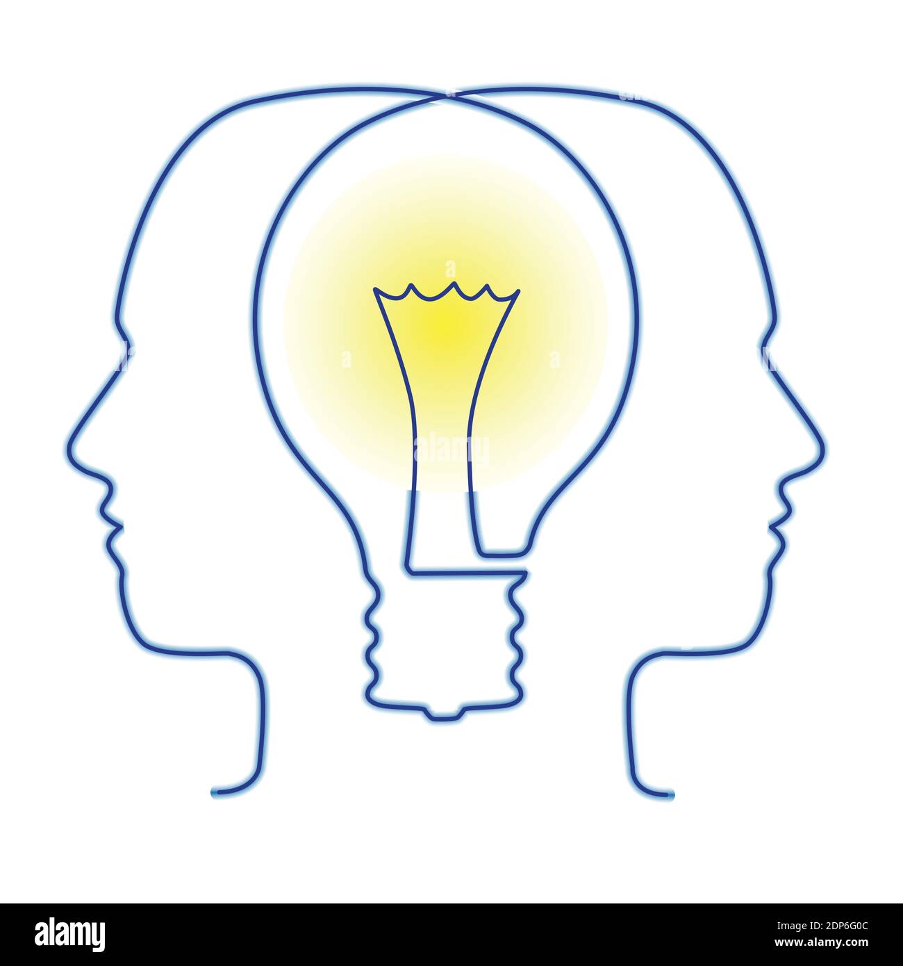 Two heads in profile form a light bulb. Idea concept. Vector ...