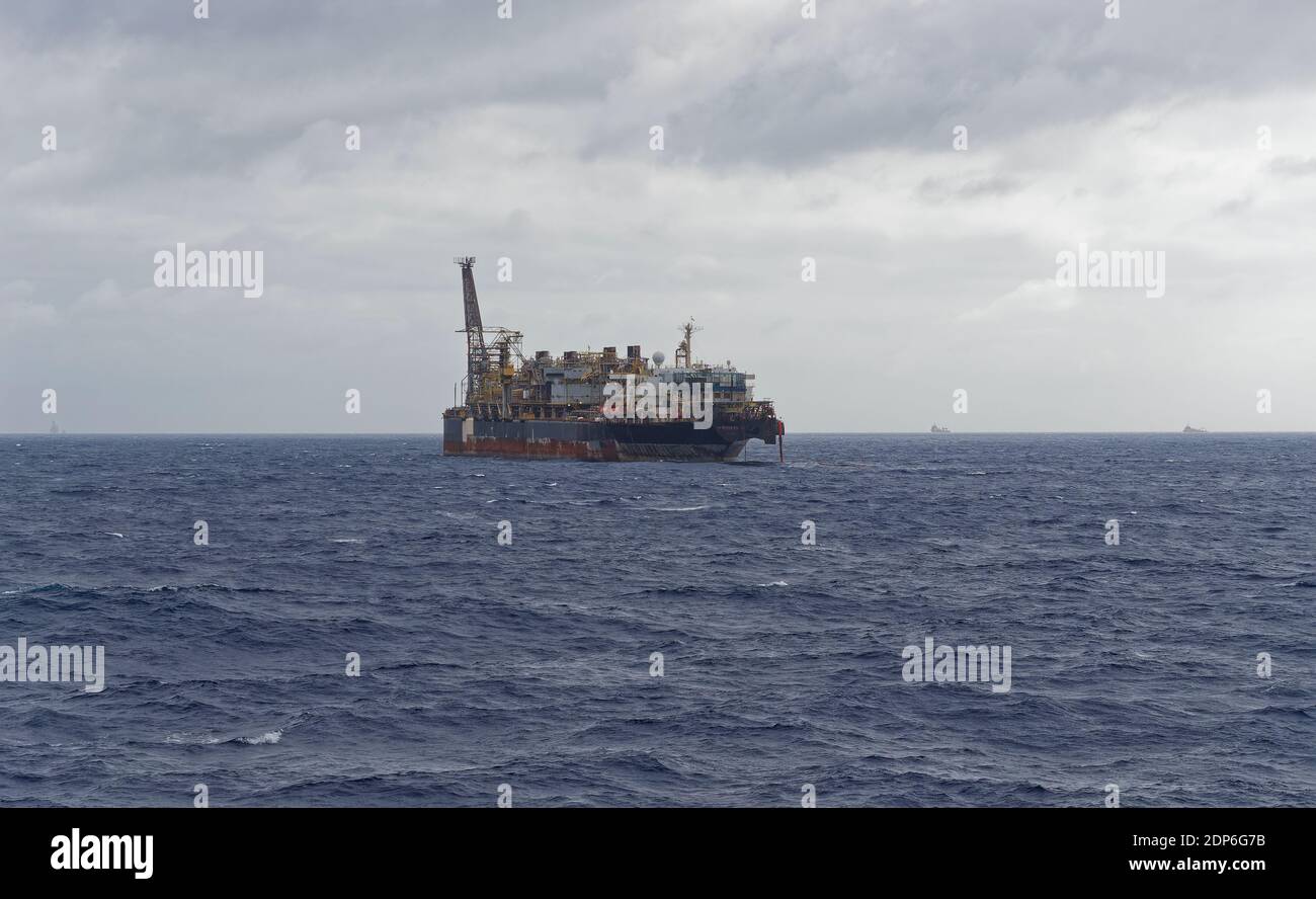 A FPSO owned by Petrobras on the Albacora Field in the Campos Basin ...