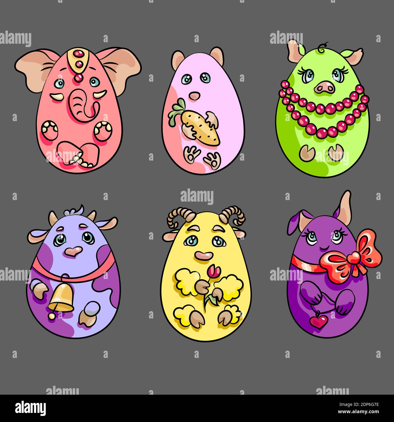 Set with 6 animals in a shape of eggs. These cute animals are an ...